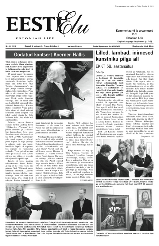 Eesti Elu Nr. 40 - 04. oktoober 2013 - Eesti Elu