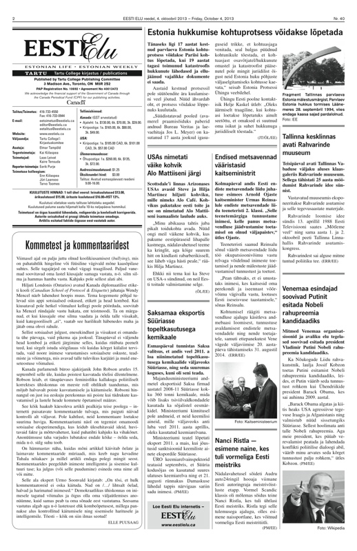 Eesti Elu Nr. 40 - 04. oktoober 2013 - Eesti Elu
