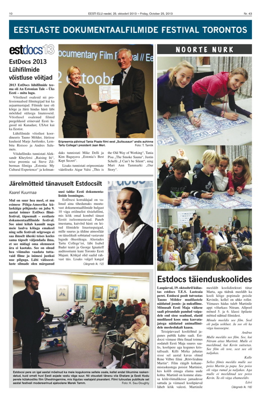 Eesti Elu Nr. 43 - 25. oktoober 2013 - Eesti Elu