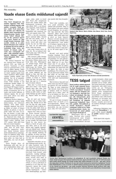 Eesti Elu Nr. 22 - 30. mai 2014 - Eesti Elu