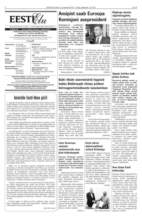 Eesti Elu Nr. 37 - 12. september 2014 - Eesti Elu