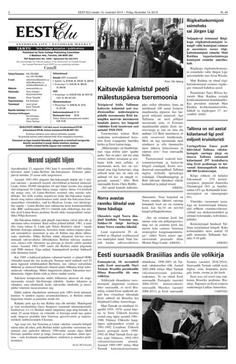 Eesti Elu Nr. 46 - 14. november 2014 - Eesti Elu