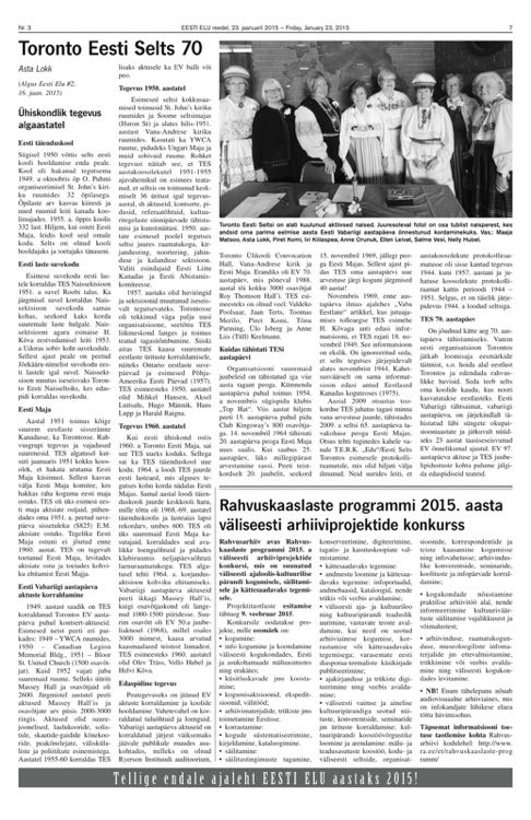 Eesti Elu Nr. 3 - 23. jaanuar 2015 - Eesti Elu