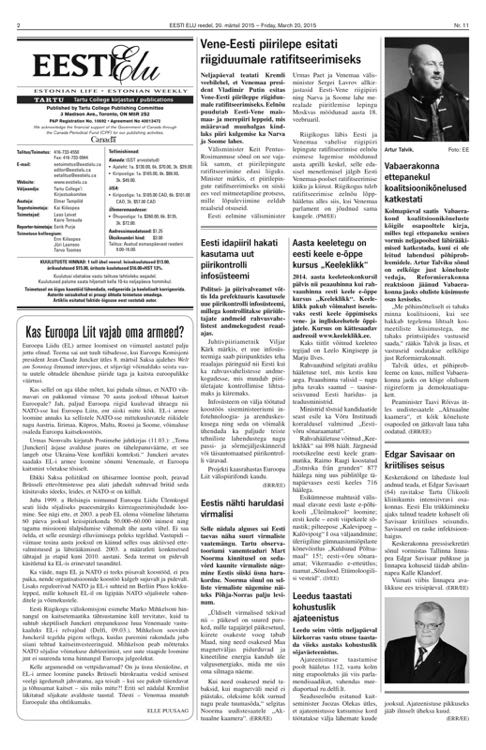 Eesti Elu Nr. 11 - 20. märts 2015 - Eesti Elu