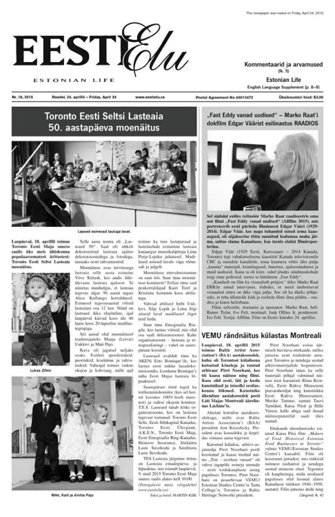 Eesti Elu Nr. 16 - 24. aprill 2015 - Eesti Elu