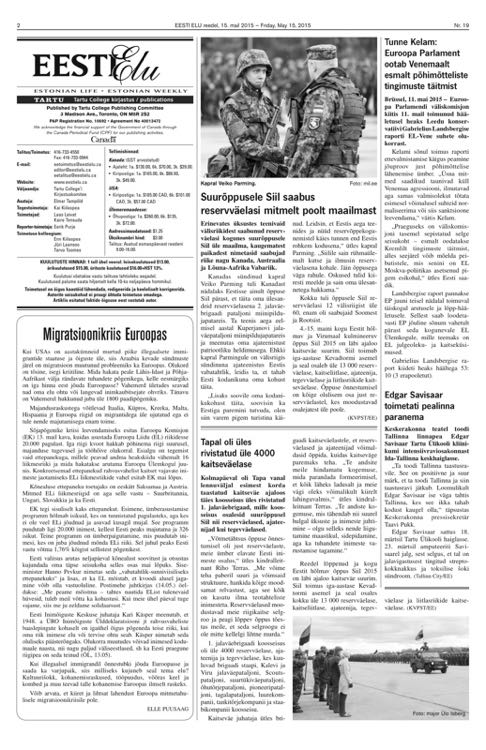 Eesti Elu Nr. 19 - 15. mai 2015 - Eesti Elu