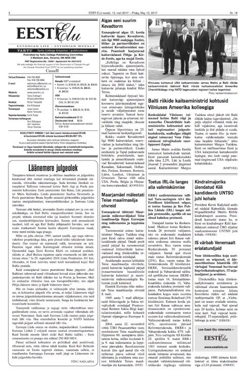 Eesti Elu Nr. 19 - 12. mai 2017 - Eesti Elu