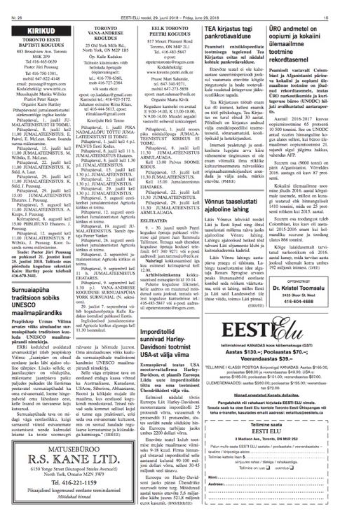 Eesti Elu Nr. 26 - 29. juuni 2018 - Eesti Elu