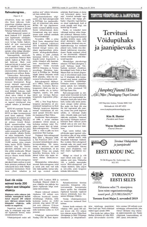 Eesti Elu Nr. 25 - 21. juuni 2019 - Eesti Elu